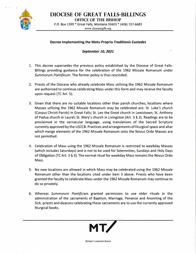 Bishop Warfel Issues Decree on Traditionis Custodes - The Diocese of ...